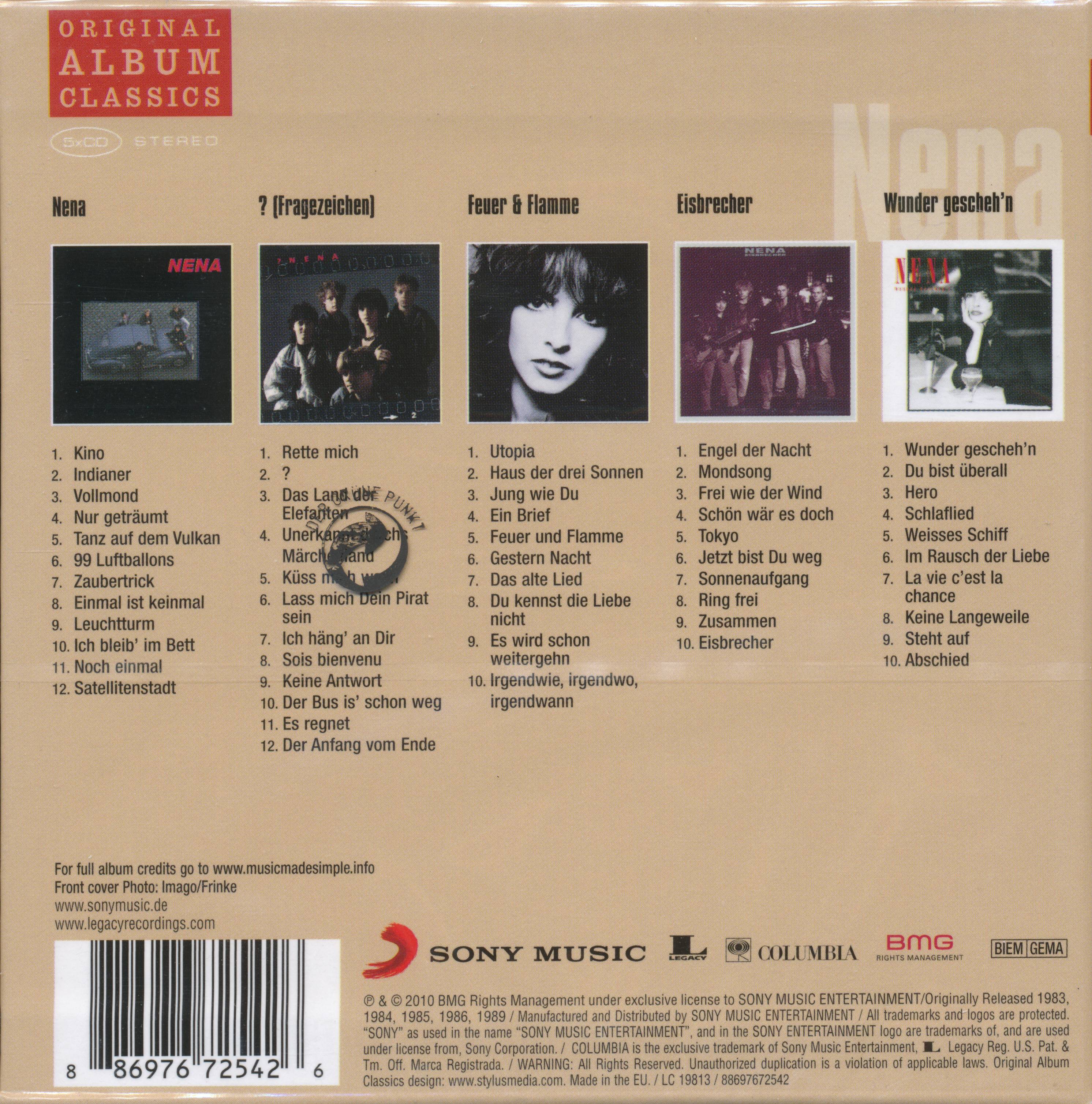 Nena Original Album Classics BoxSet 1983 1989 : Box Back | CD Covers ...